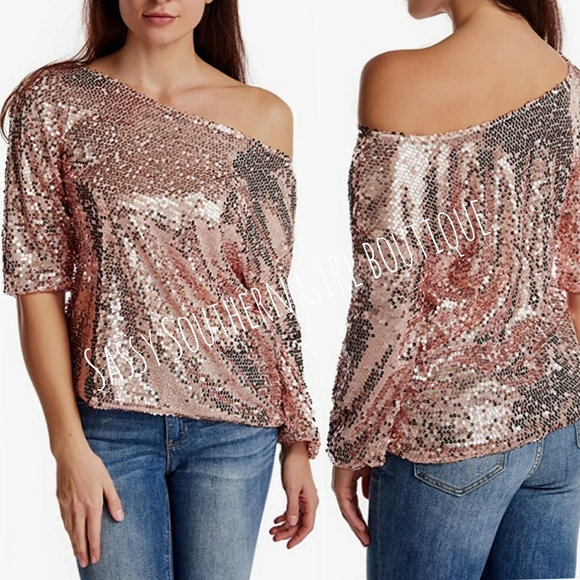 Sassy Southern Girl Boutique | Tops | Rose Gold Sequin Off Shoulder Top ...